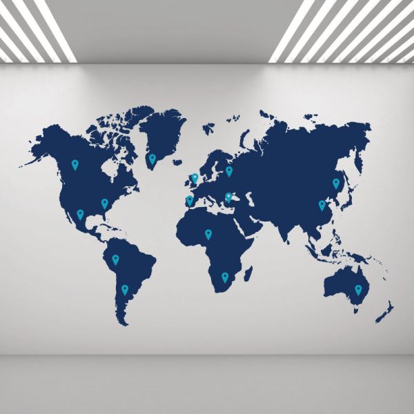Wall Designer | Large World Map with Pins - Office Wall Art Sticker